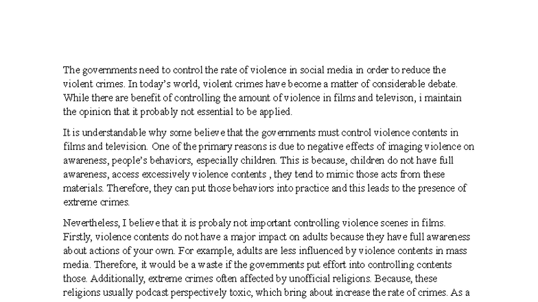 Controlling Violence in Media: Impacts on Violent Crimes (11th11) - Studocu