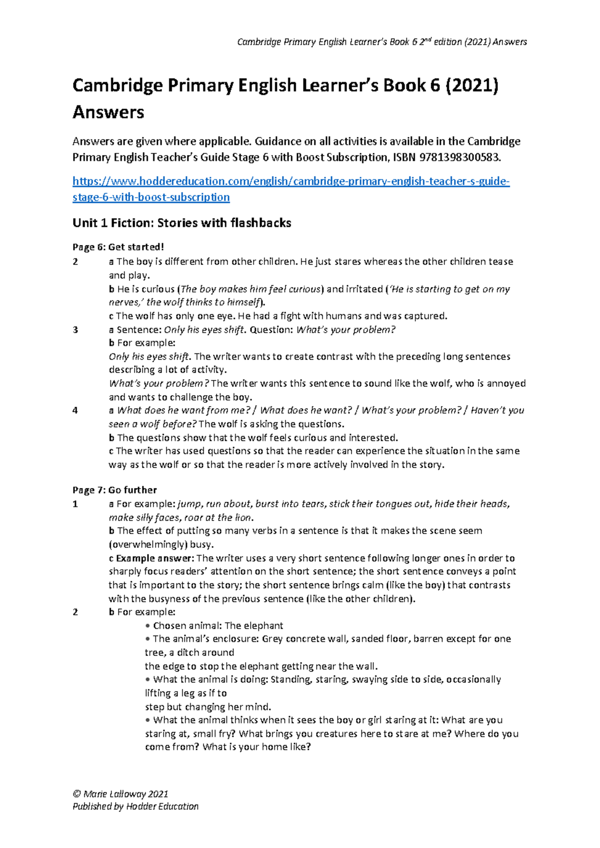Cambridge Primary English Book 6 (2021) Stage 6 Answers Guide - Studocu