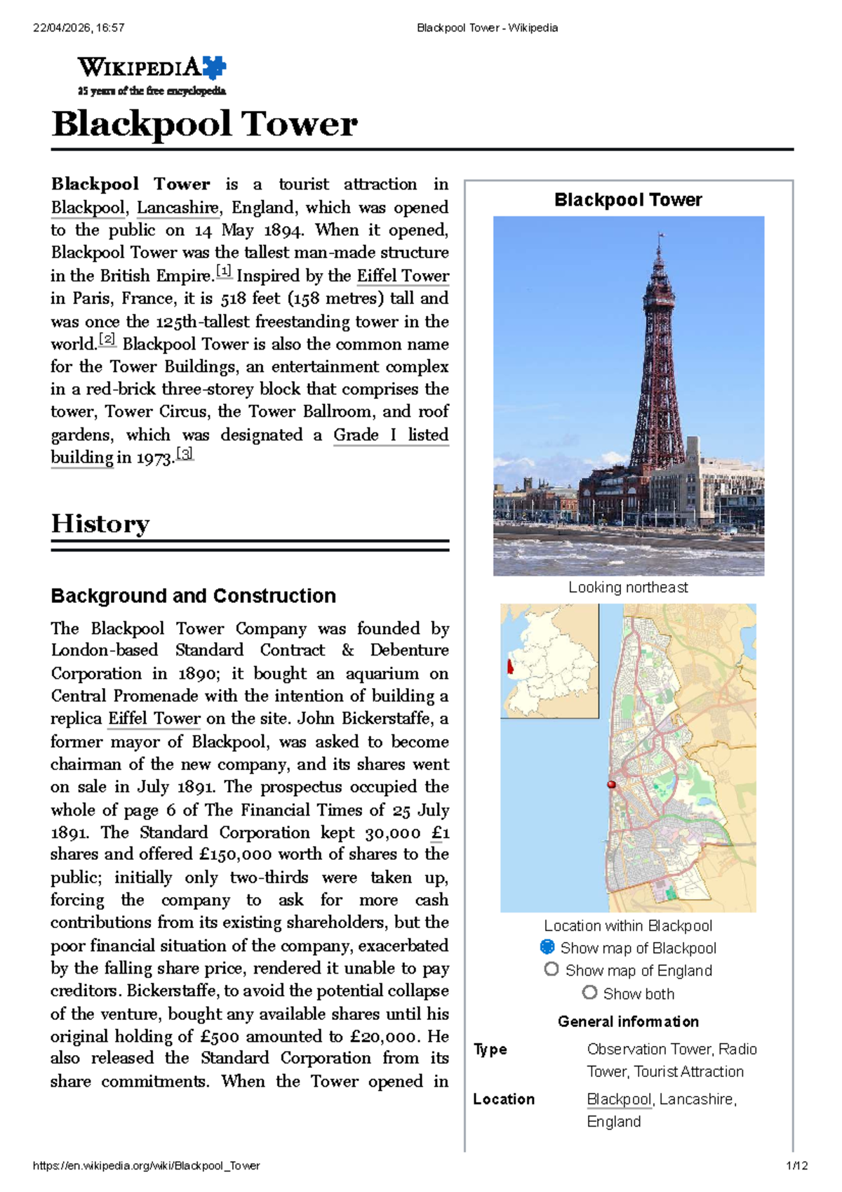 Blackpool Tower Overview: History & Significance - Studocu