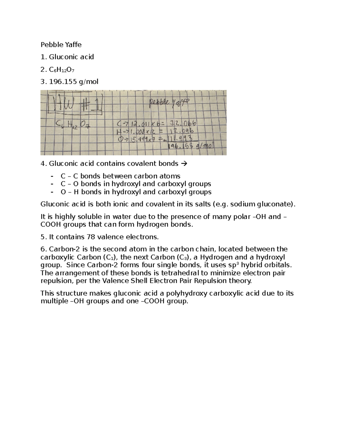 HW1 - Gluconic Acid Structure and Properties Analysis - Studocu