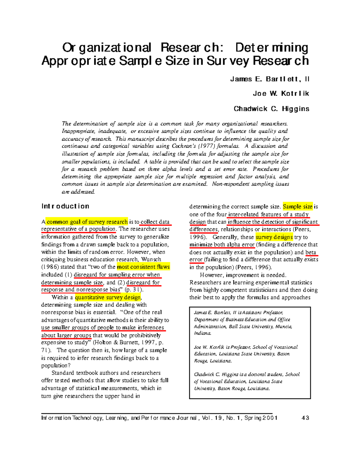 Cochran's Sample Size Determination in Survey Research - Studocu