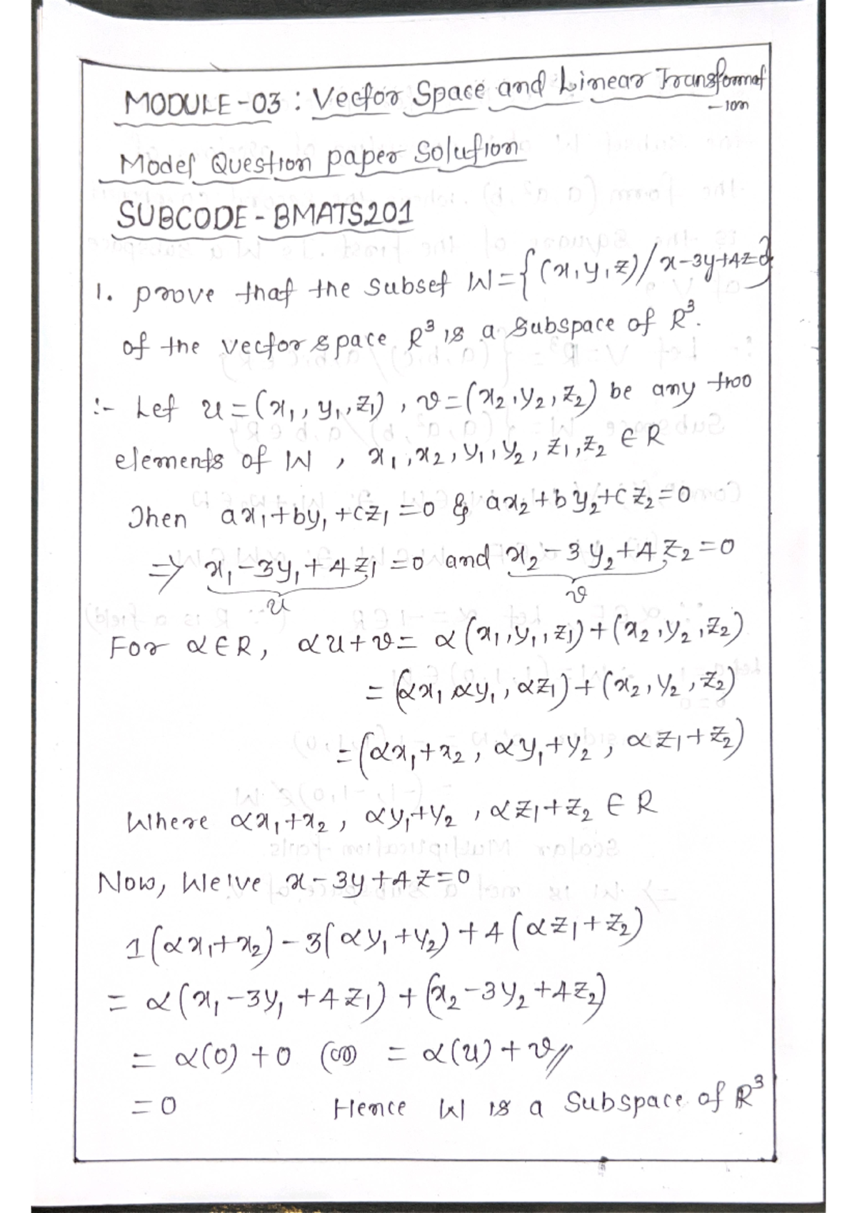 Module 3 BMATS201: Key Questions & Solutions on Vector Spaces and ...