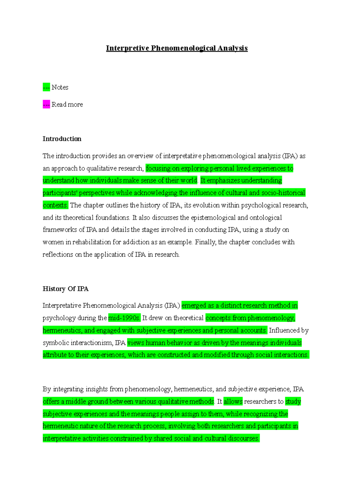 Interpretive Phenomenological Analysis (IPA) Study Guide - Unit II ...