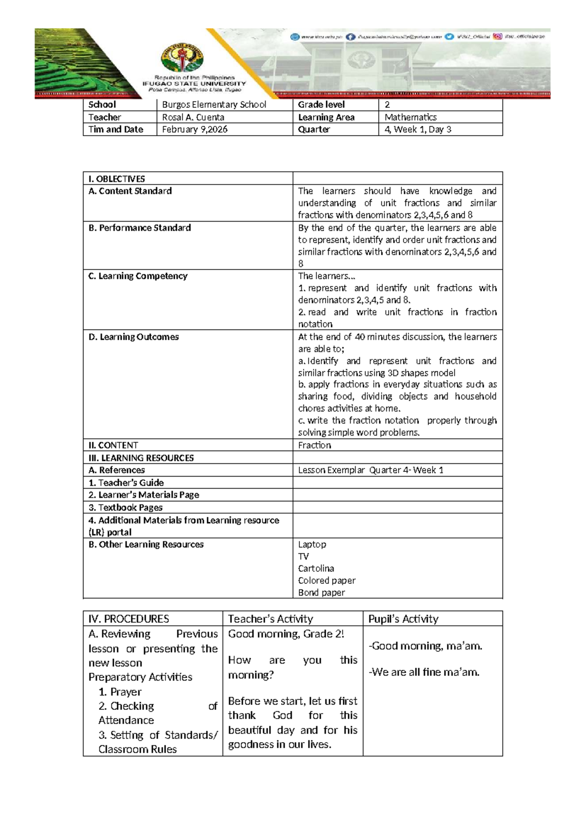Midterm Lesson Plan: Unit Fractions & Similar Fractions (Math 4) - Studocu