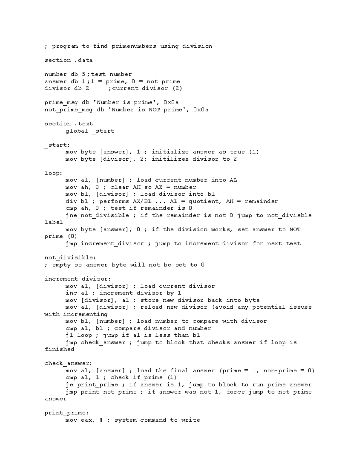 Intel Assignment: Program to Find Prime Numbers Using Division - Studocu