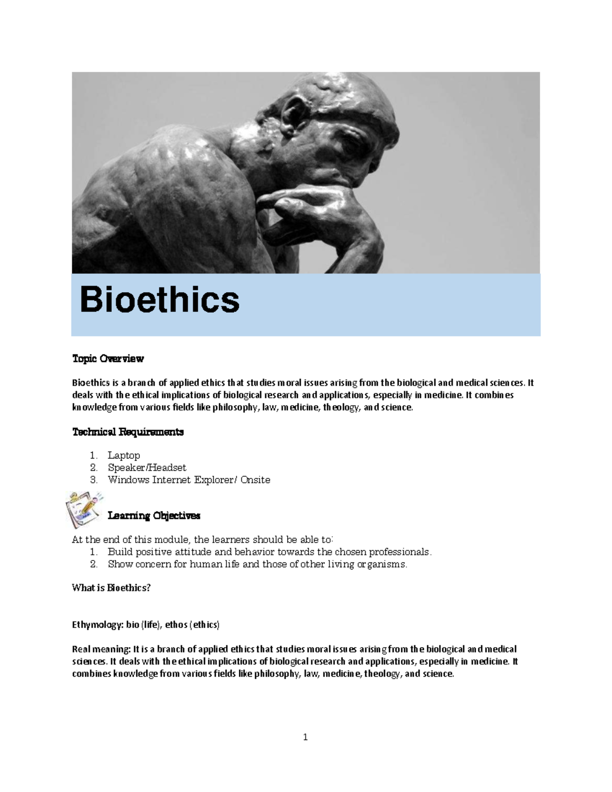 Module 15: Overview of Bioethics in BSN Ethics - Studocu