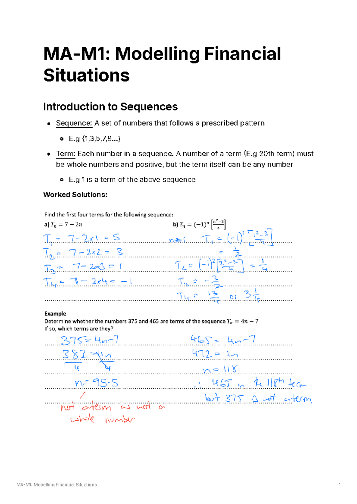 MA-M1 Modelling Financial Situations: Sequences and Solutions - Studocu