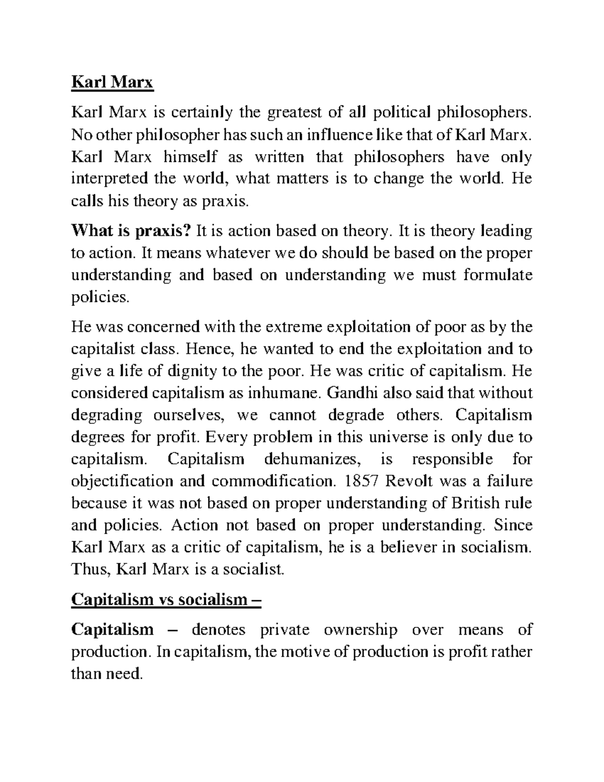 Karl Marx: Comprehensive Notes on Philosophy and Praxis - Studocu