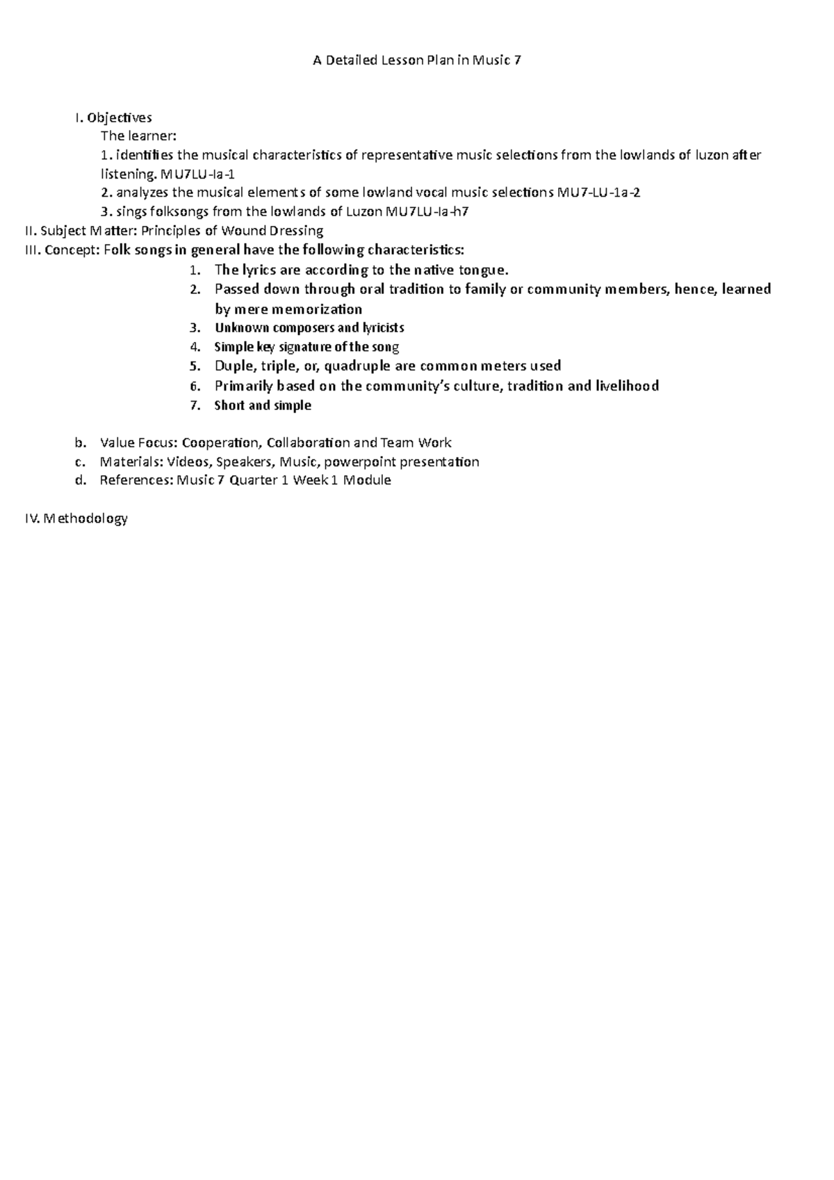 A Detailed Lesson Plan in Music 7 week 1 - A Detailed Lesson Plan in ...