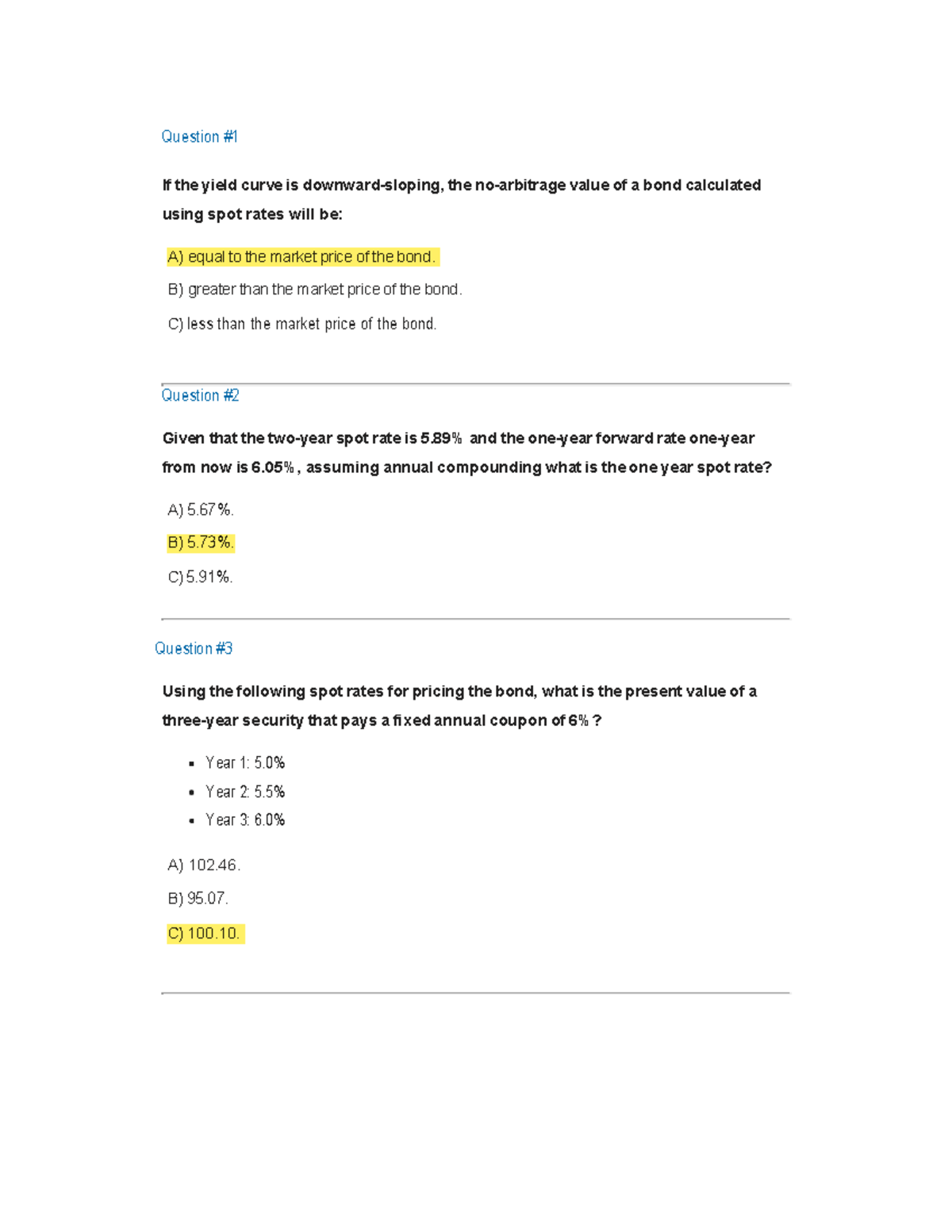 Chapter 6 Tut - Tutorial answers - If the yield curve is downward-sloping, the no-arbitrage ...