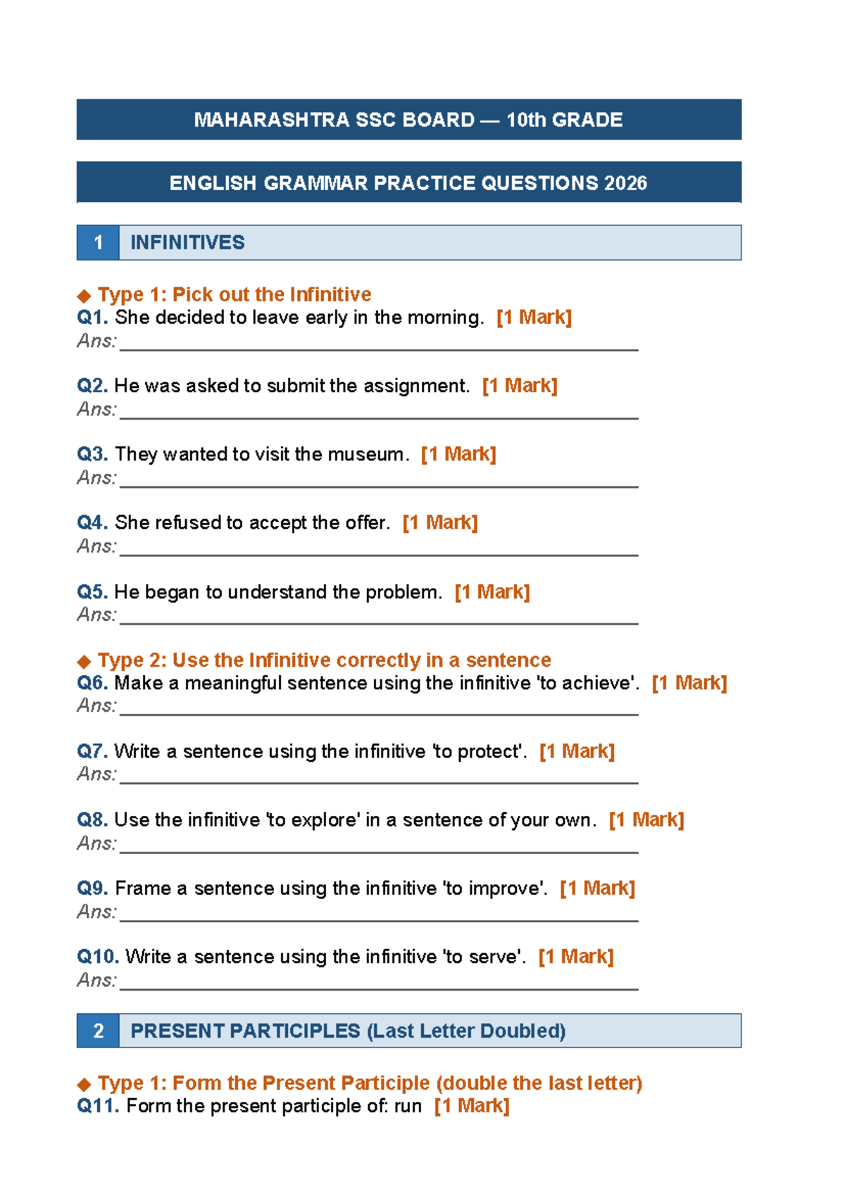 HL SSC 10th Grade English Grammar Practice Questions 2026 - Studocu