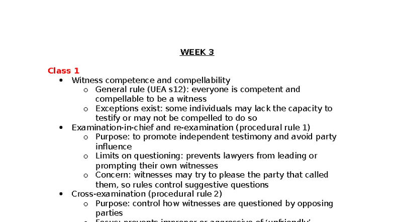 WEEK 3 - Detailed Reading Notes on Witness Competence and ...