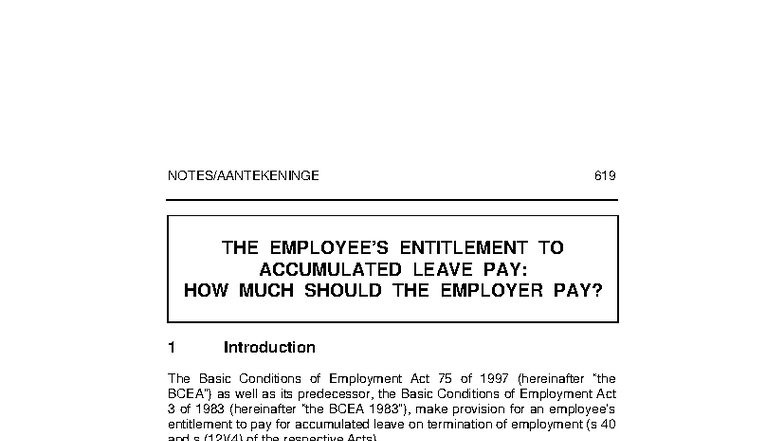 619 BCEA: Entitlement to Accumulated Leave Pay on Termination - Studocu