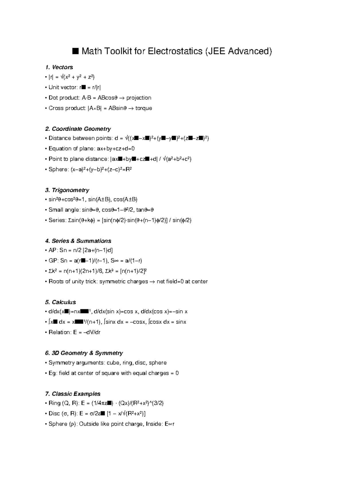 Math Toolkit for Electrostatics (JEE Adv) - Key Concepts & Formulas ...