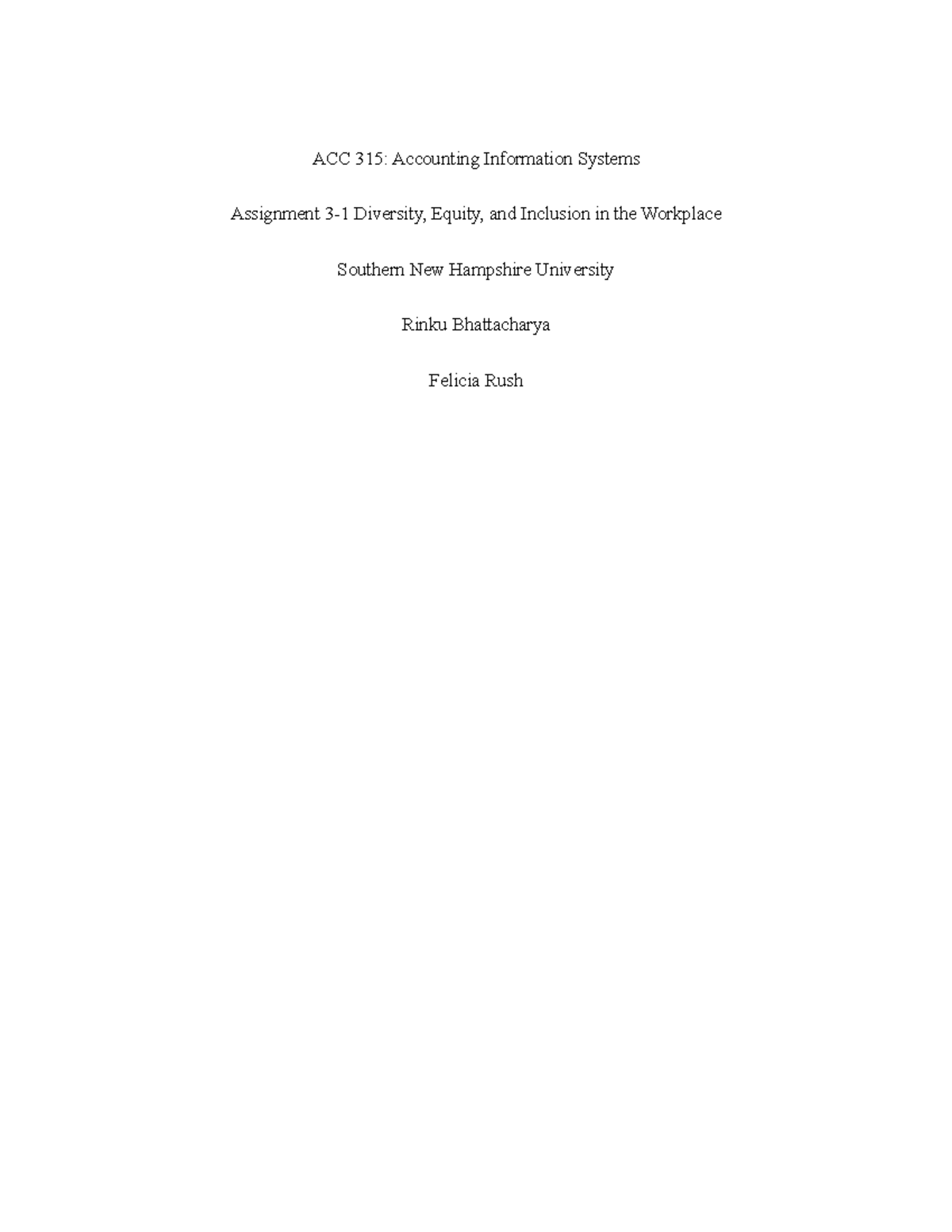 ACC-315 Assignment 3-1: DEI in the Workplace Analysis - Studocu