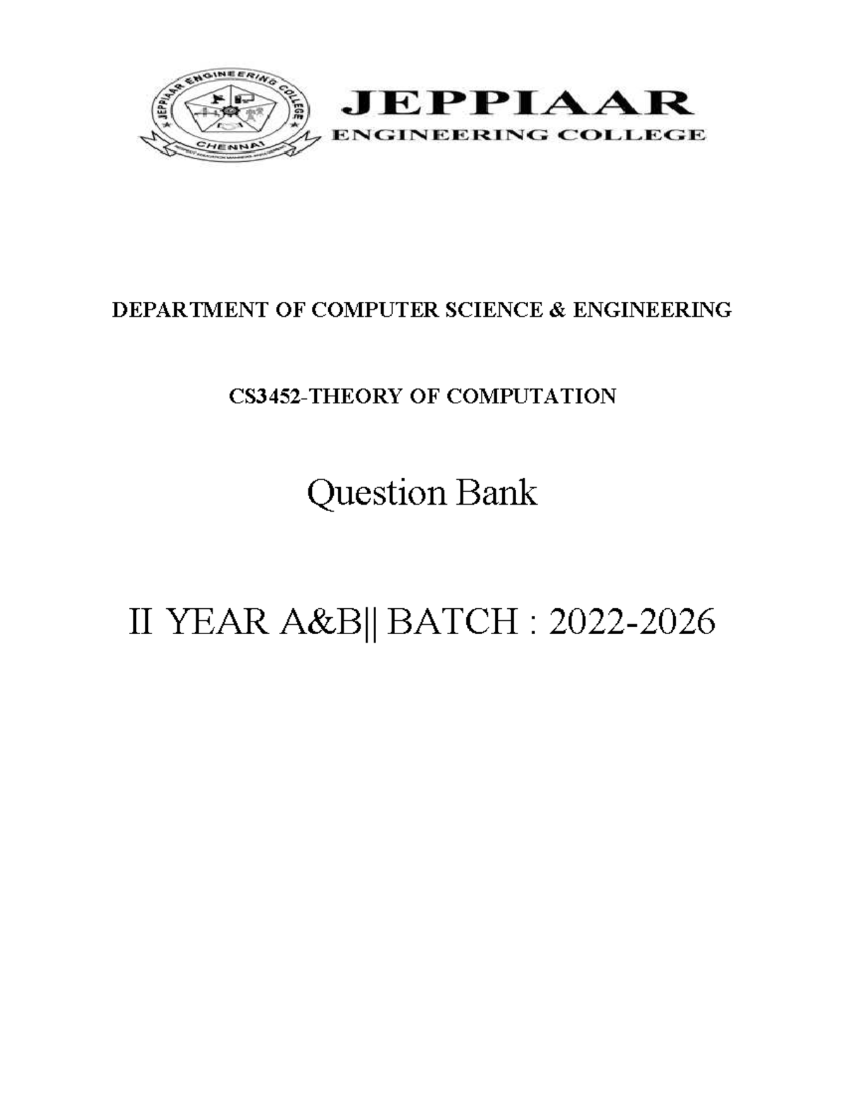 CS3452 Theory OF Computation - DEPARTMENT OF COMPUTER SCIENCE ...