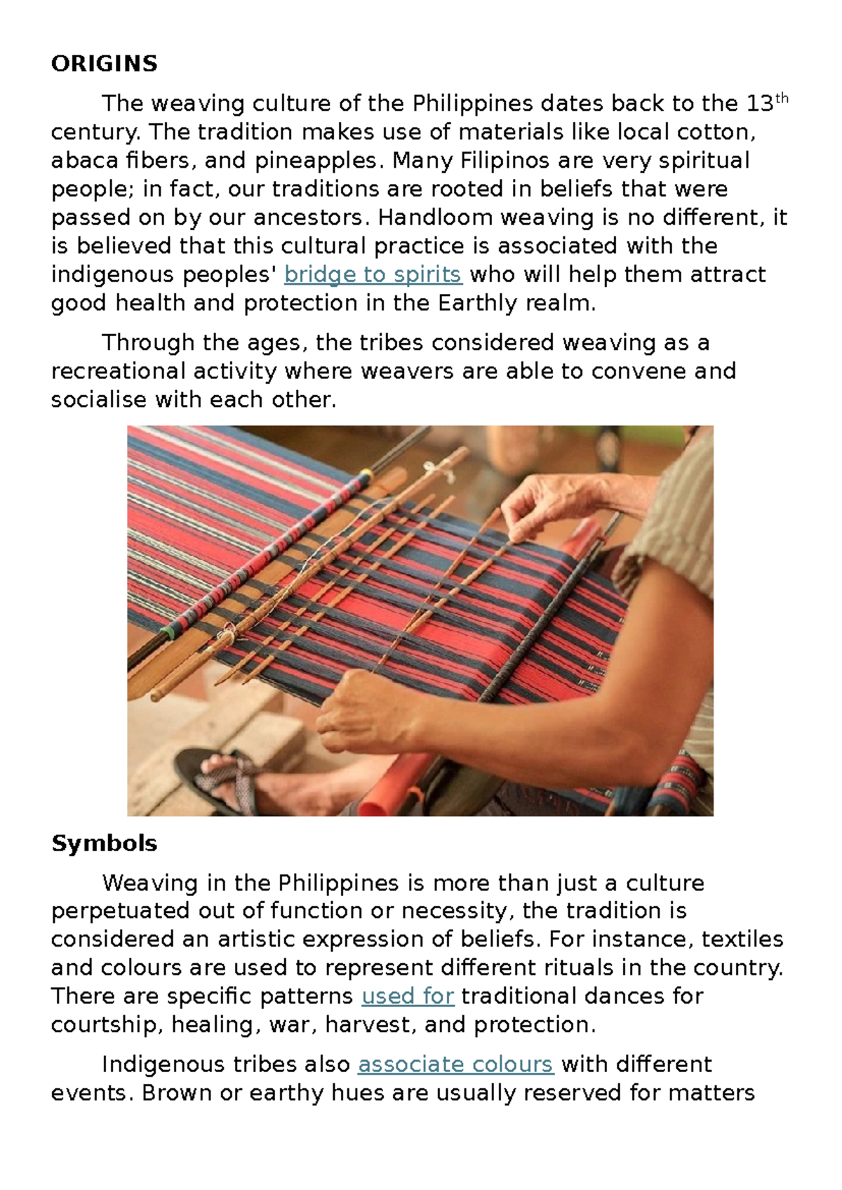 Origins of Philippine Weaving Culture and Indigenous Textiles - Studocu
