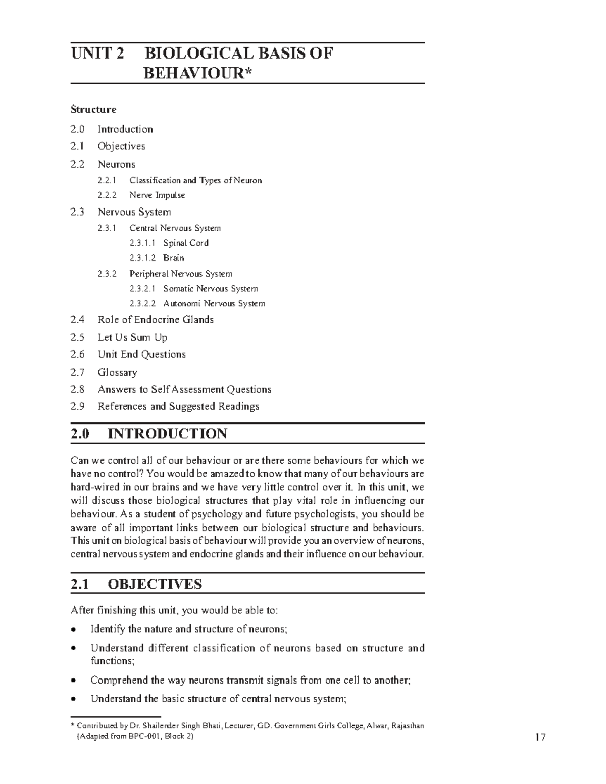 Unit 2: Biological Basis of Behaviour in Psychology - Studocu