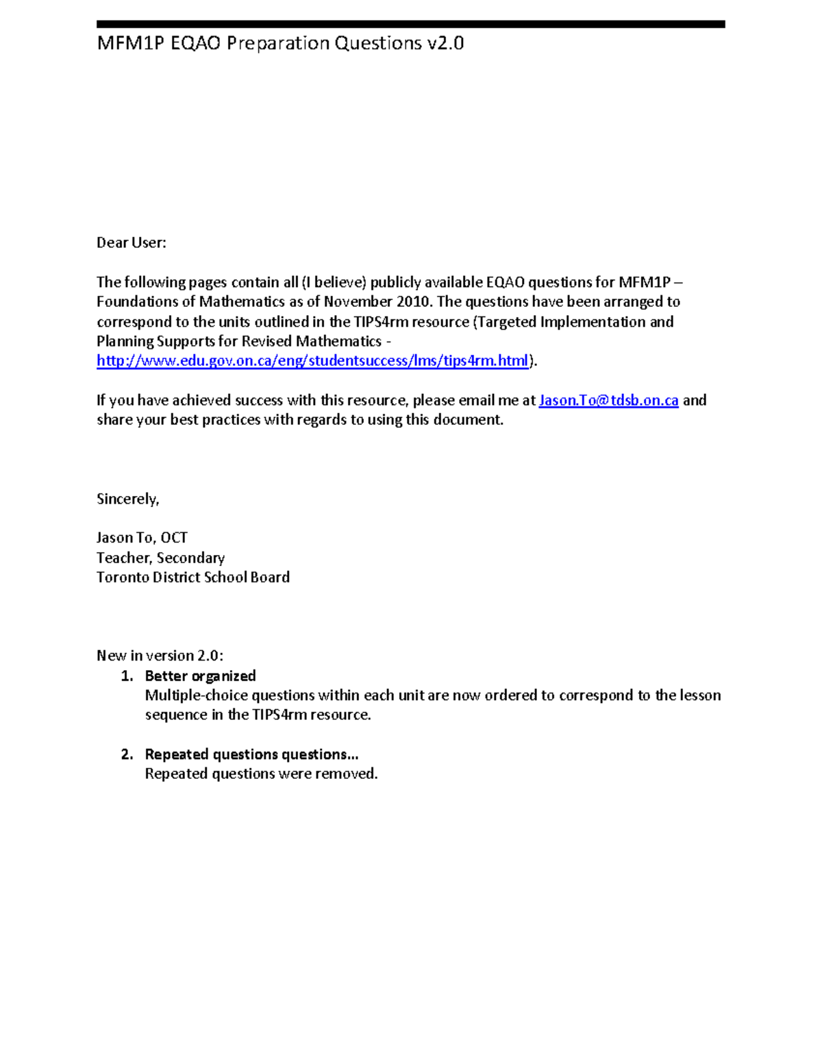 MFM1P Unit 8 EQAO Preparation Questions - Version 2.0 - Studocu