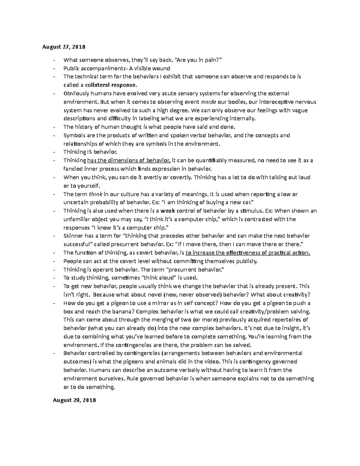 PSYC 305 Complete Lecture Notes - August 27, 2018 What someone observes ...