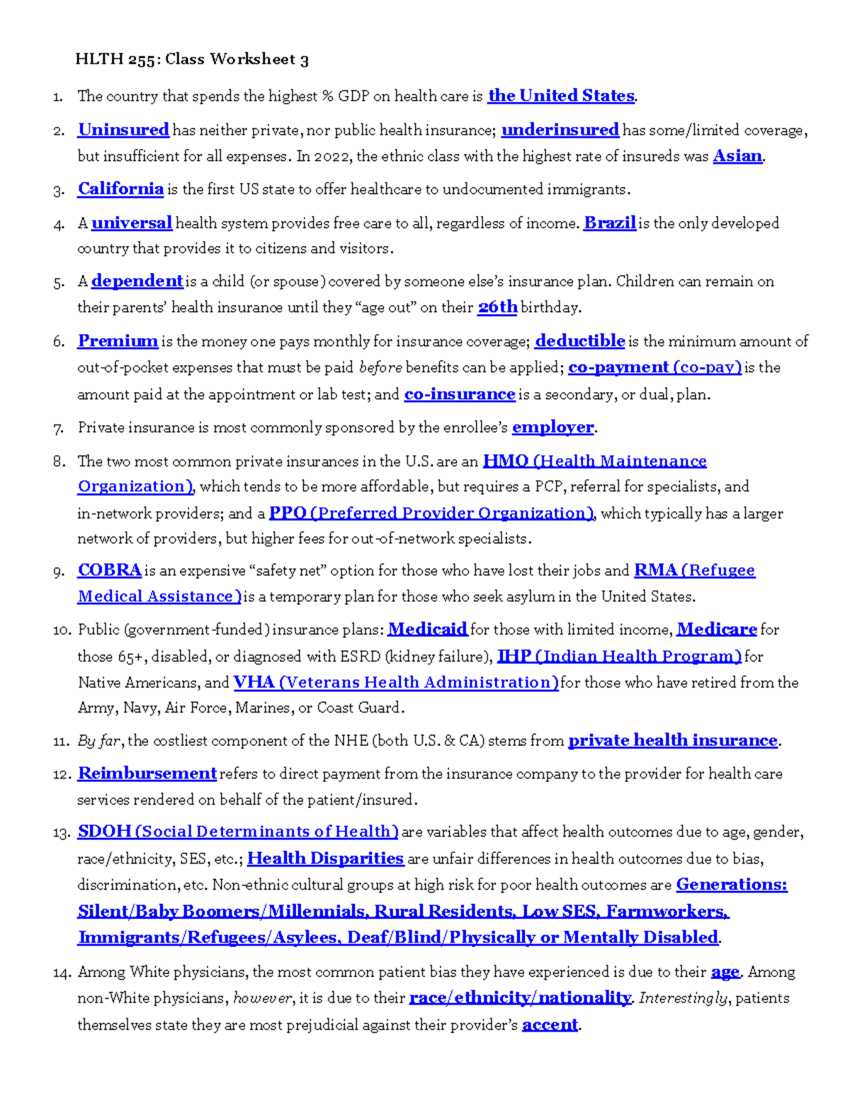 HLTH 255: Class Worksheet on Health Insurance and Disparities - HLTH ...