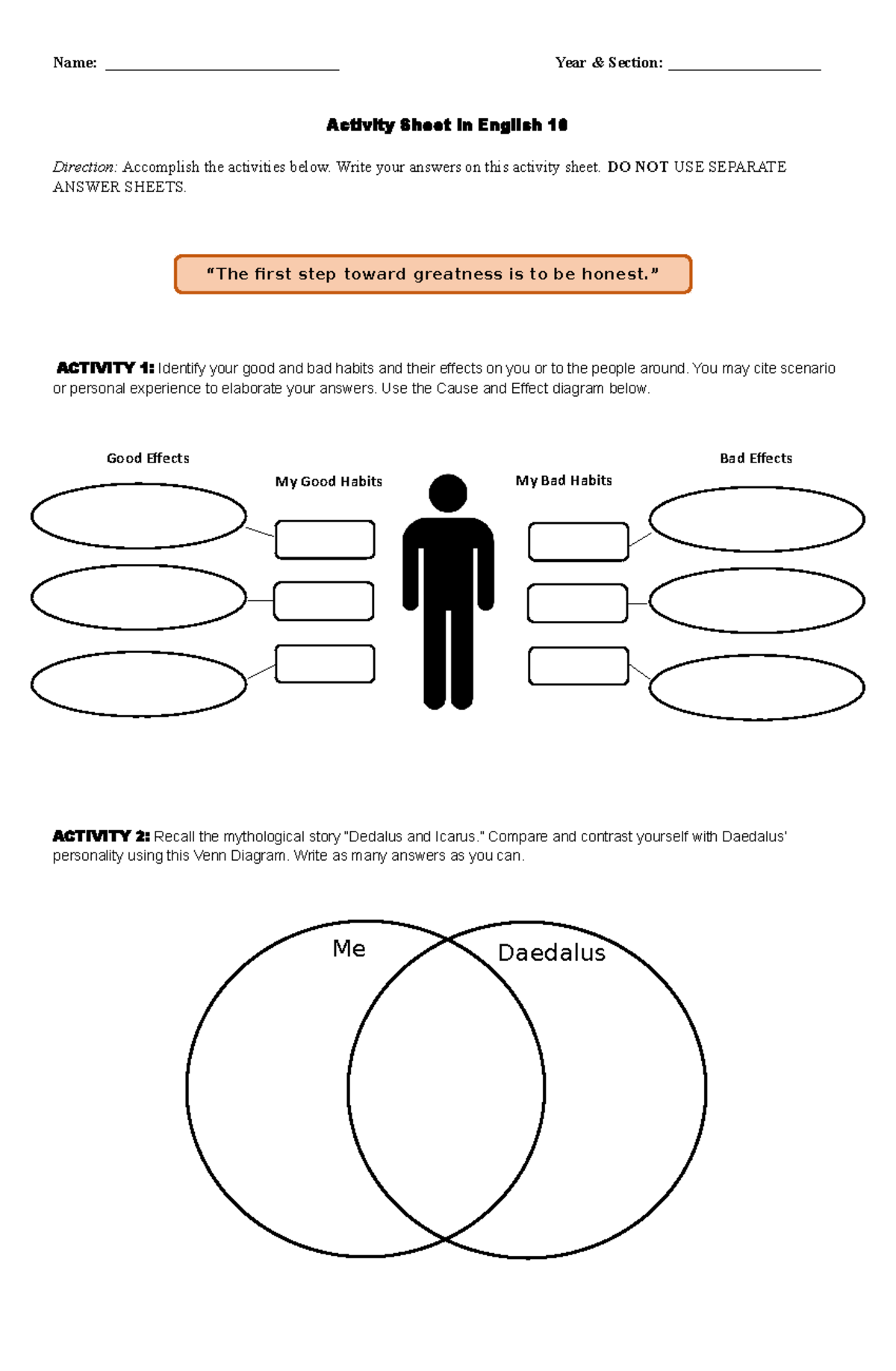 English 10 Q1 Activities: Module 1-3 Answer Sheets and Responses - Studocu