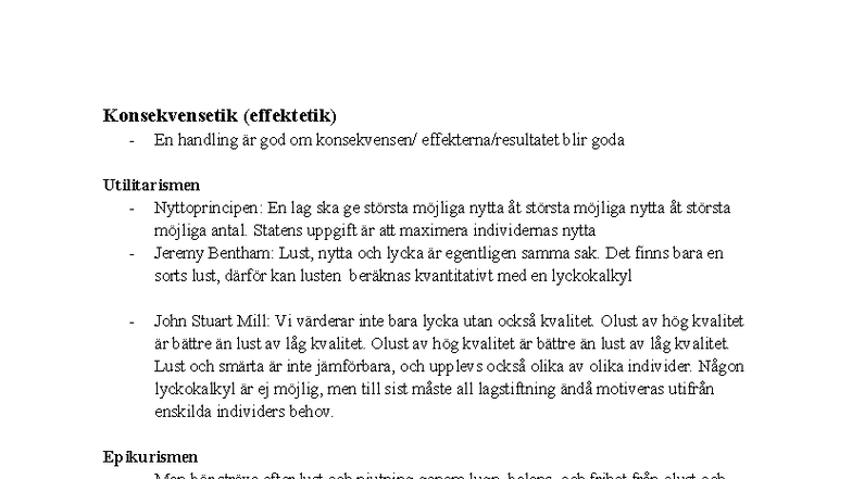 Etik och moral: Konsekvensetik och Pliktetik - Inför Prov - Studocu