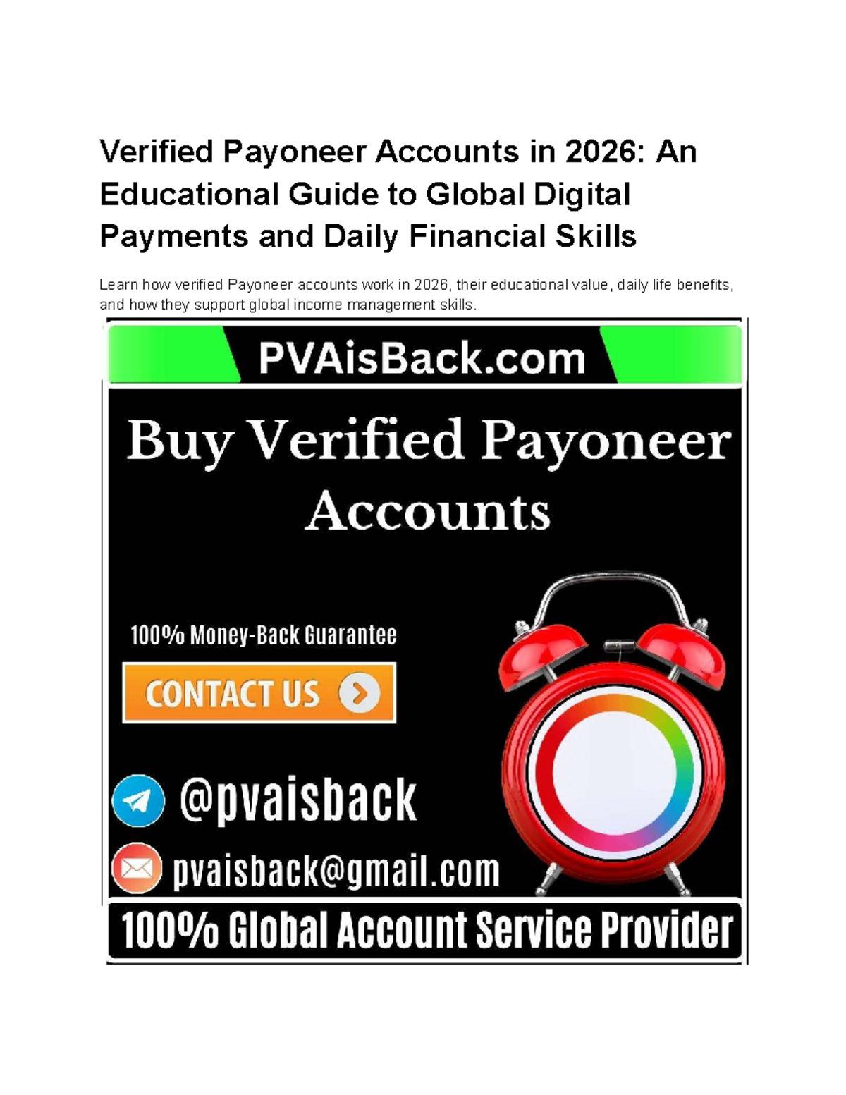 Verified Payoneer Accounts in 2026: A Guide to Digital Finance Skills ...