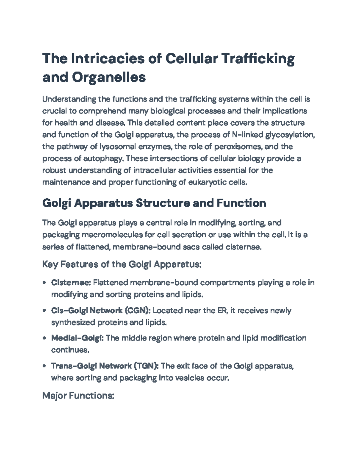 Eukaryotic Cellular Trafficking & Organelle Functions: A Detailed Study ...
