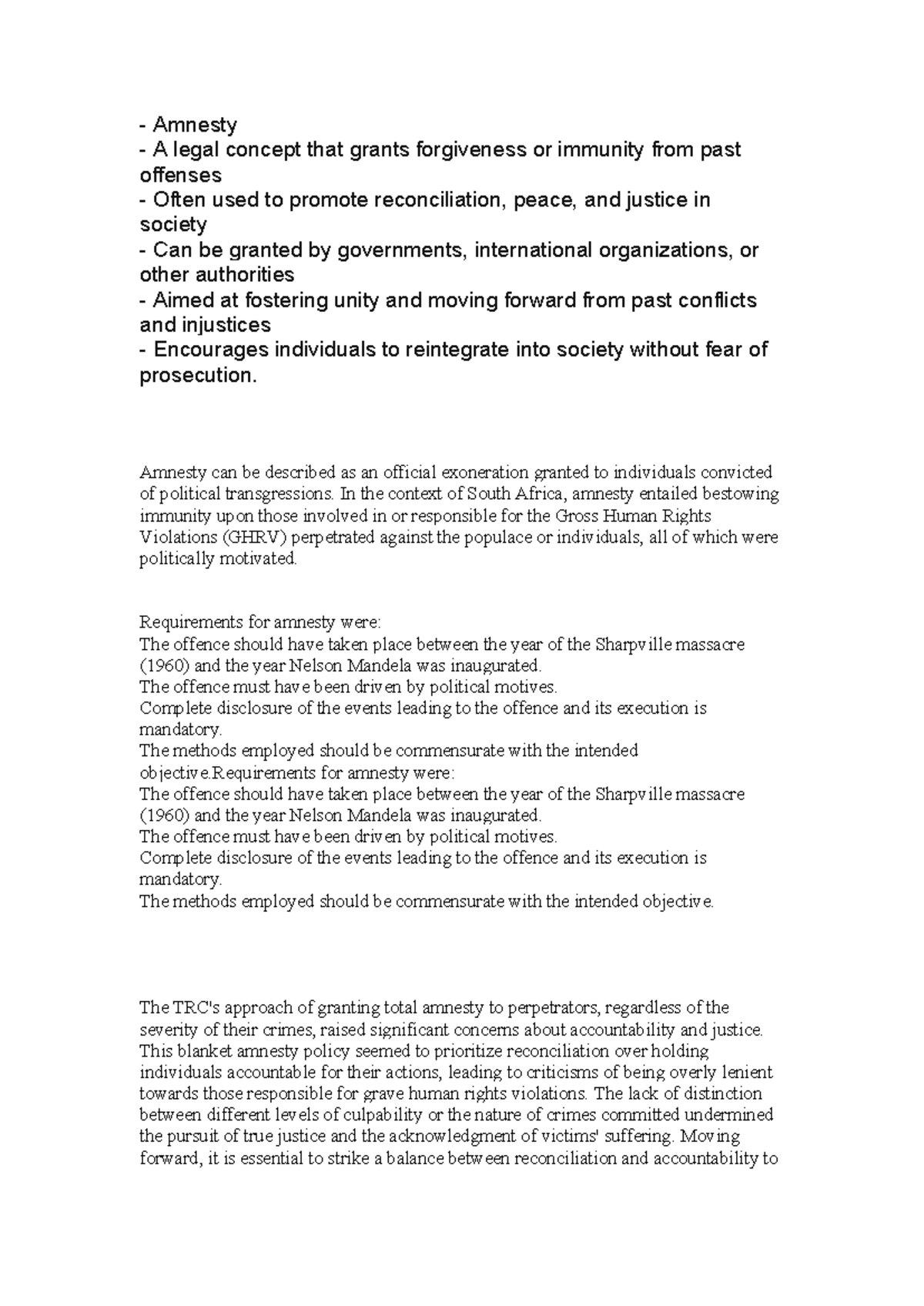 Amnesty - TRC readings - Amnesty - A legal concept that grants ...