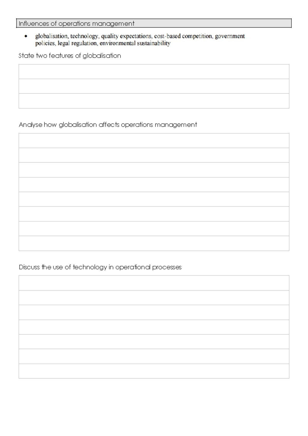 Influences of Operations Management Questions - Influences of ...