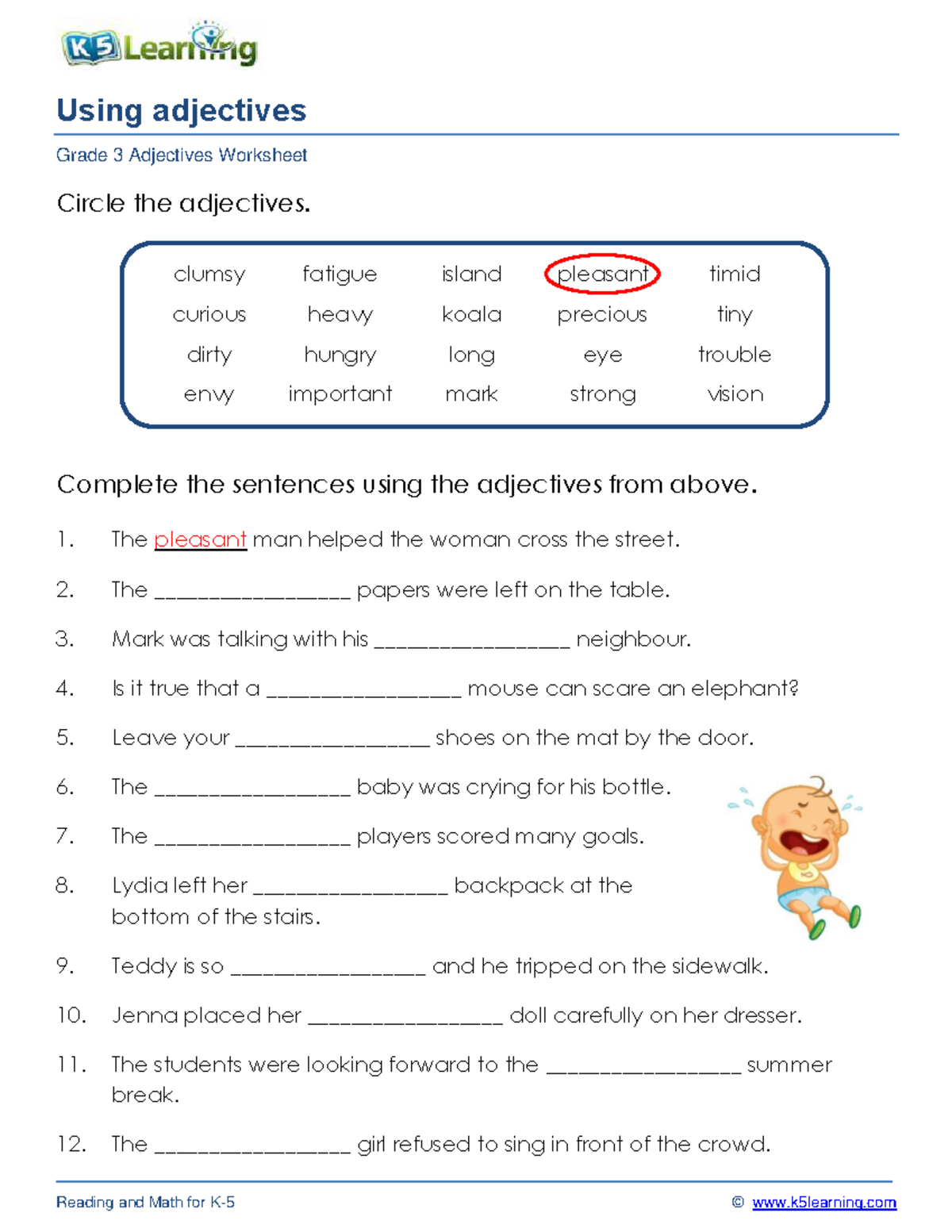 Grade 3 Adjectives Worksheet: Circle & Complete Sentences - Studocu