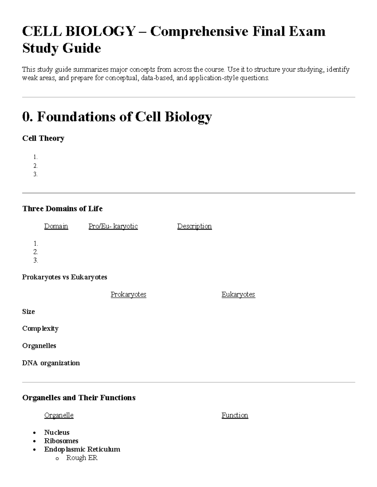 CELL BIOLOGY – Comprehensive Final Exam Study Guide - Studocu