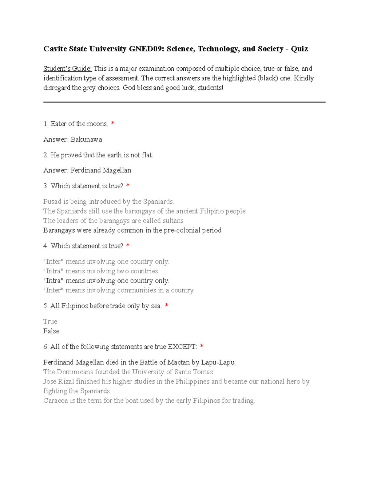 Science, Technology, and Society- Quiz - The correct answers are the ...