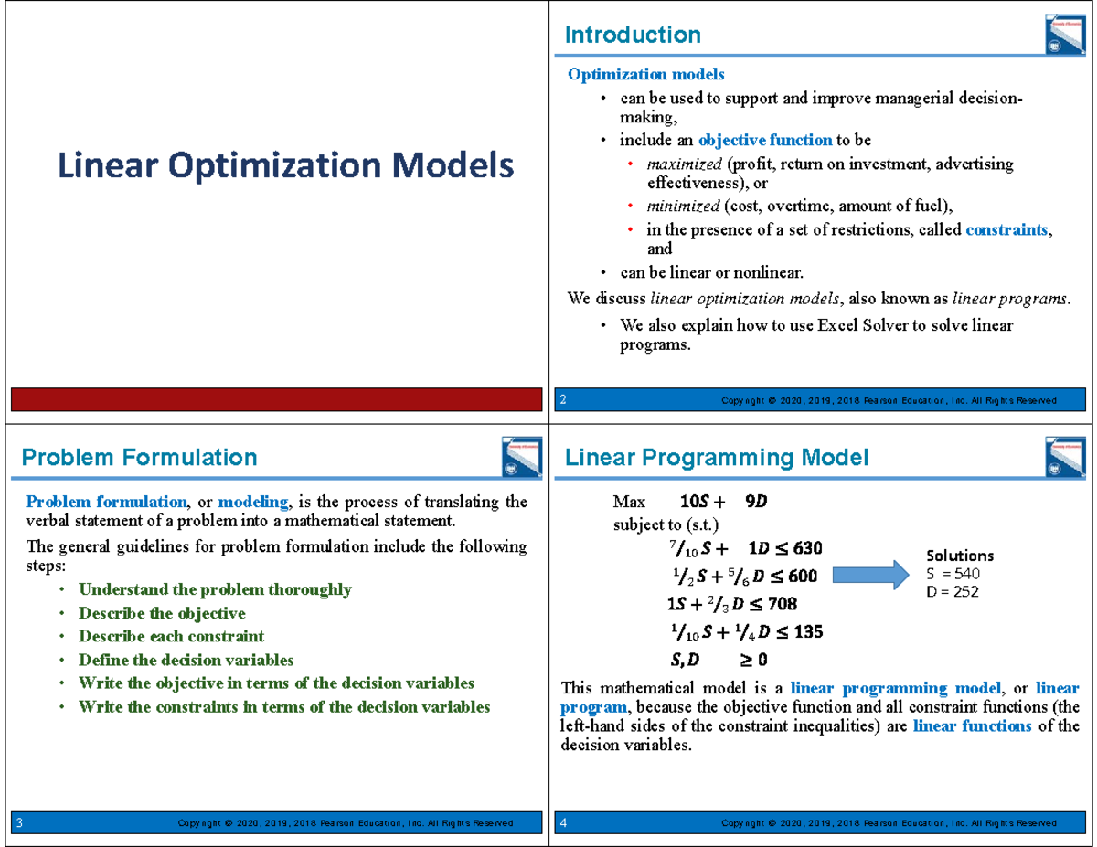 Linear Optimization Models: Introduction & Excel Solver Guide - Studocu
