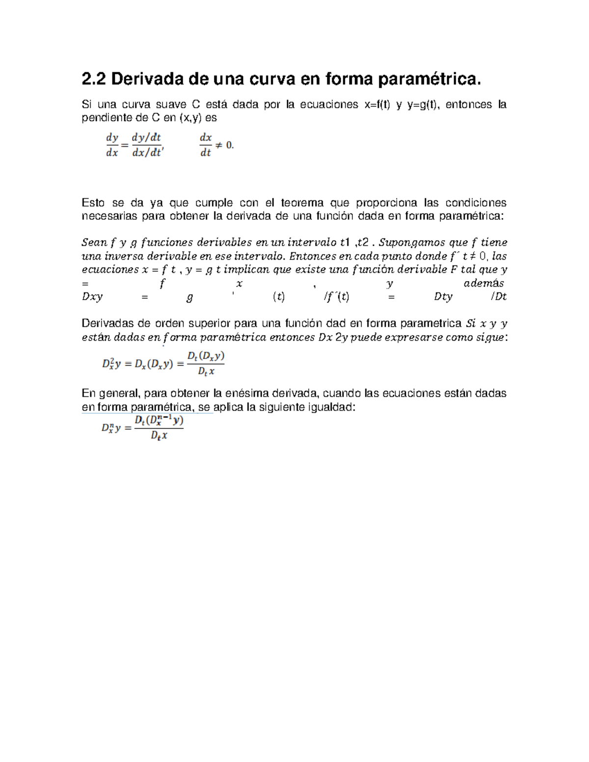 2.2 Derivada de una curva en forma paramétrica - Si una curva suave C está dada por la ...