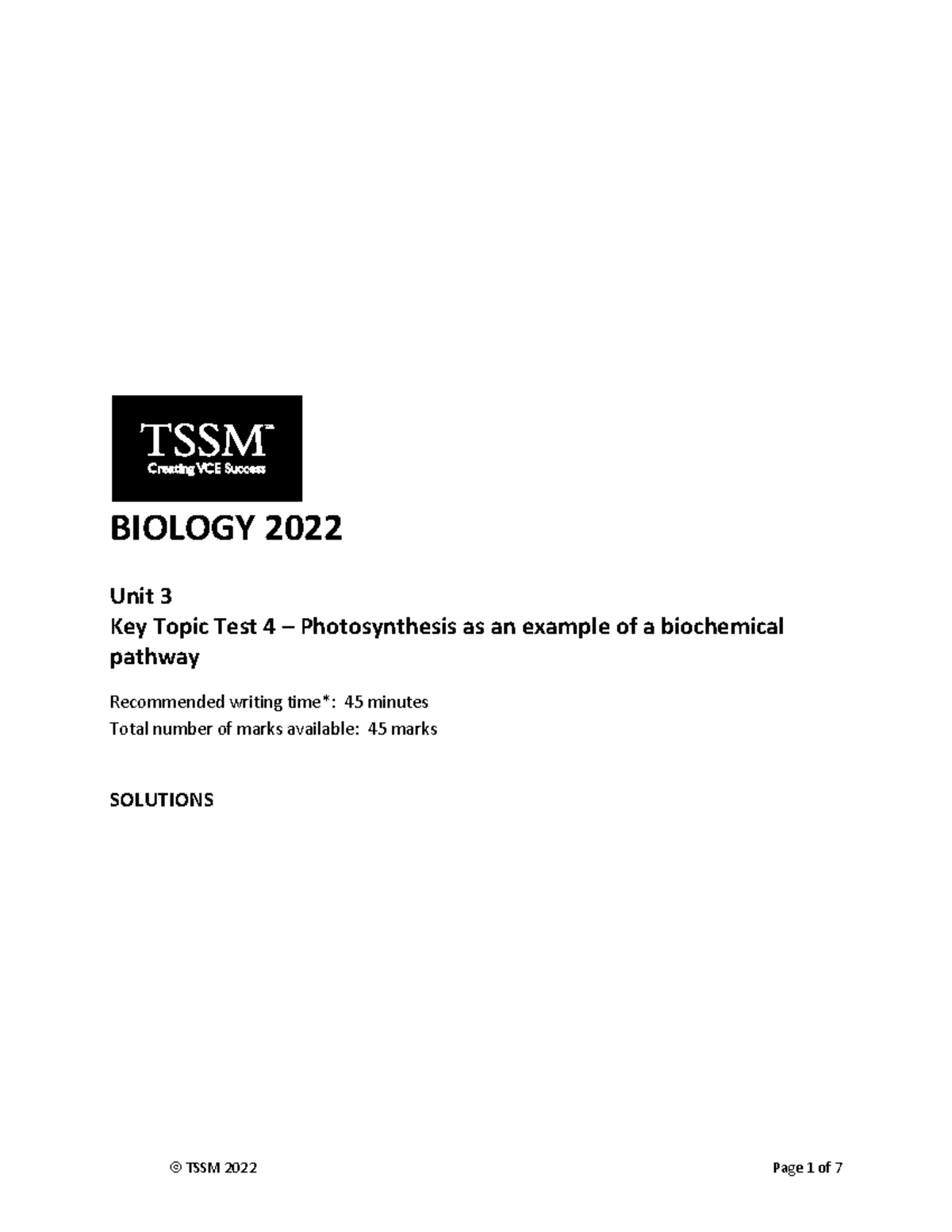 Biology 2022 Unit 3 KTT 4 Solutions: Photosynthesis Insights - Studocu