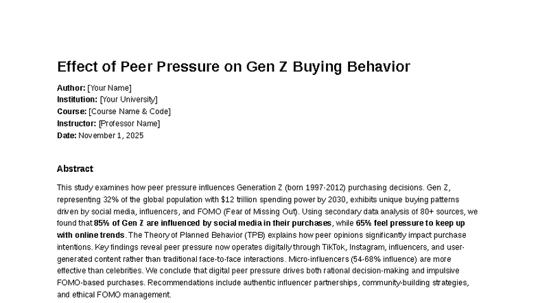 The Impact of Peer Pressure on Gen Z Buying Behavior: A Study (Course ...