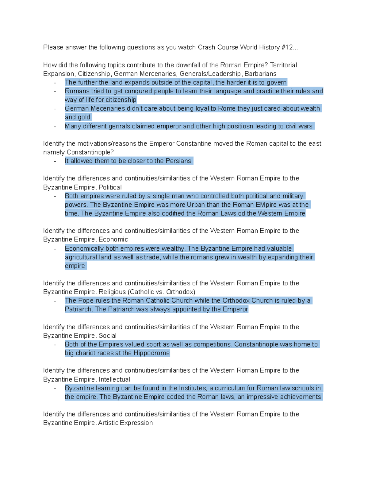 Crash Course (World History #12) on the Fall of the Roman Empire - Studocu