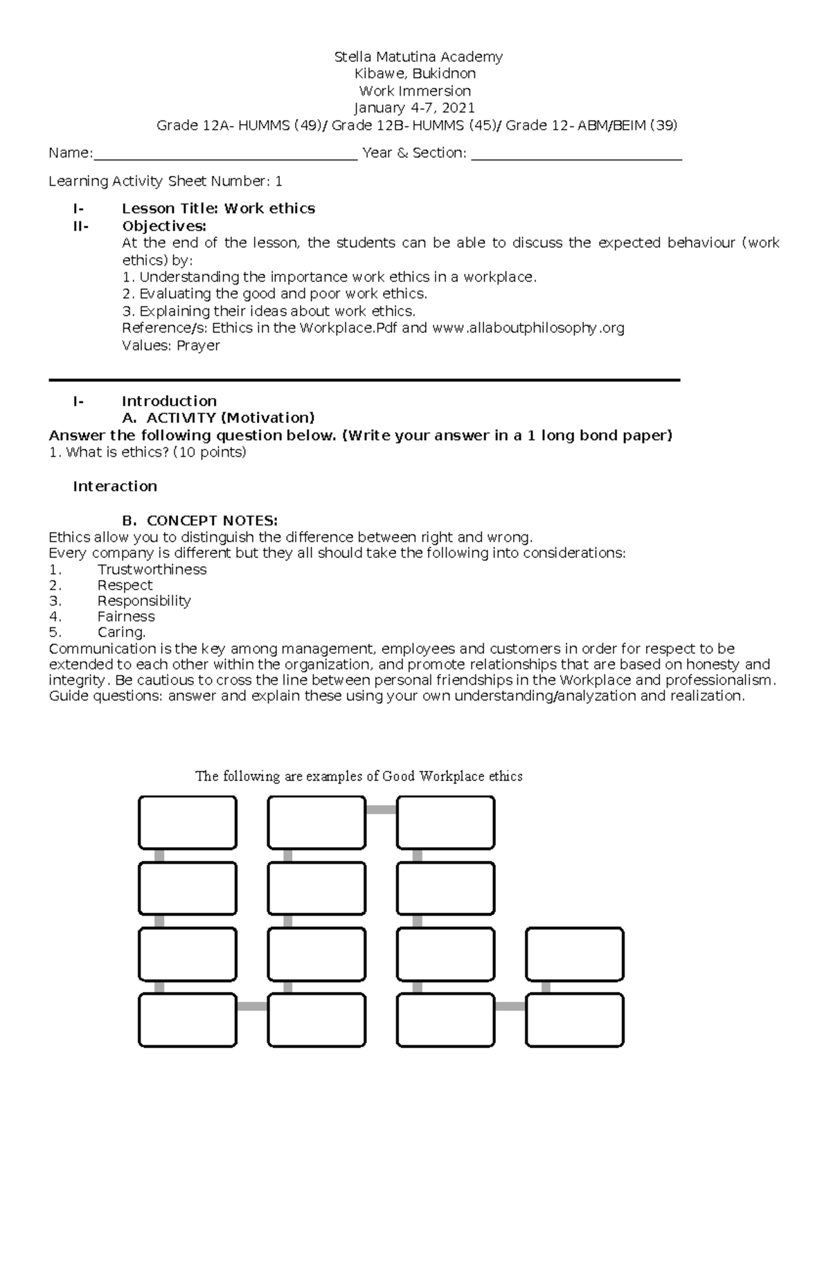 Act 1 Work Ethics - LEARNING ACTIVITY SHEETS - Stella Matutina Academy ...