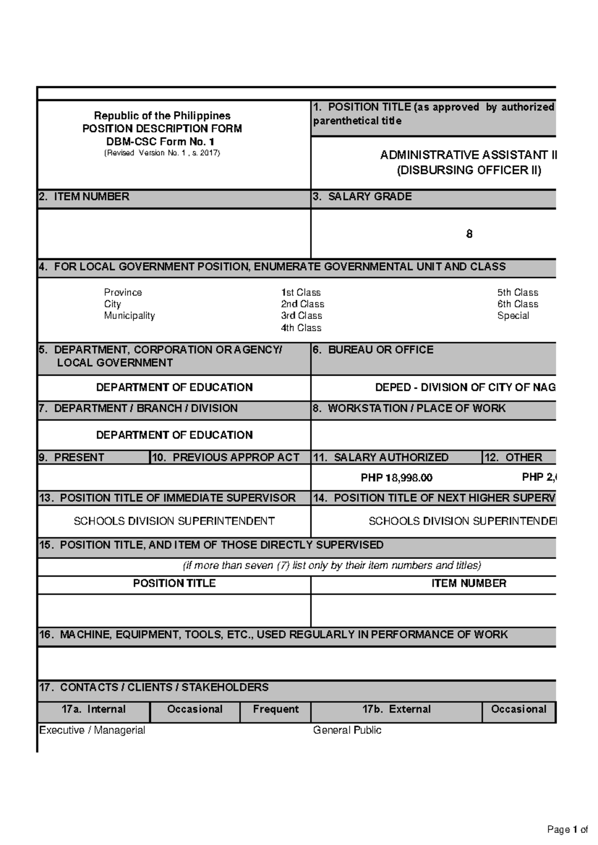 Administrative Assistant II Position Description (Disbursing Officer II ...