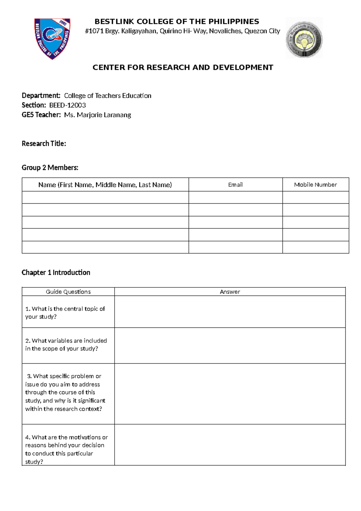 BEED Research Format Guidelines for Group Projects - Studocu