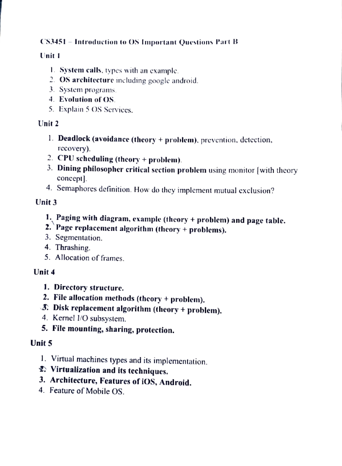 Os important questions - CS3451 - Introduction to 0S Important Questions Part B Unit 1 1. - Studocu