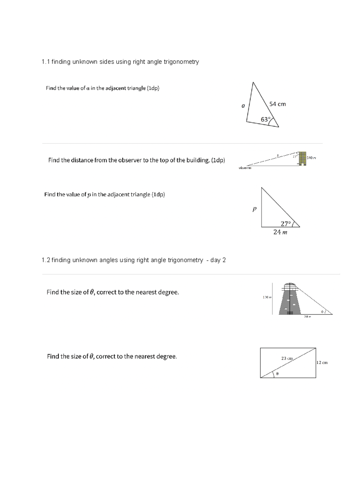 Trigonometry-2 - asas - 1 finding unknown sides using right angle ...