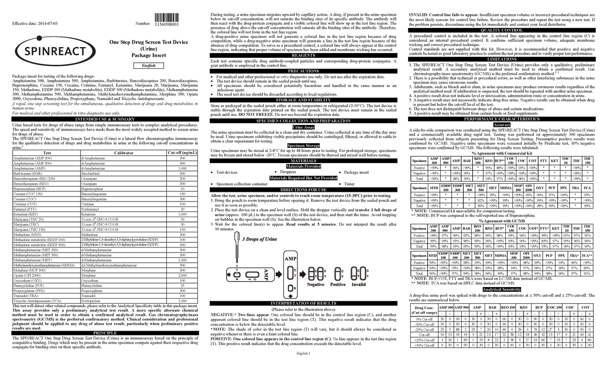 One Step Drug Screen Test Device (Urine) - Package Insert - Studocu