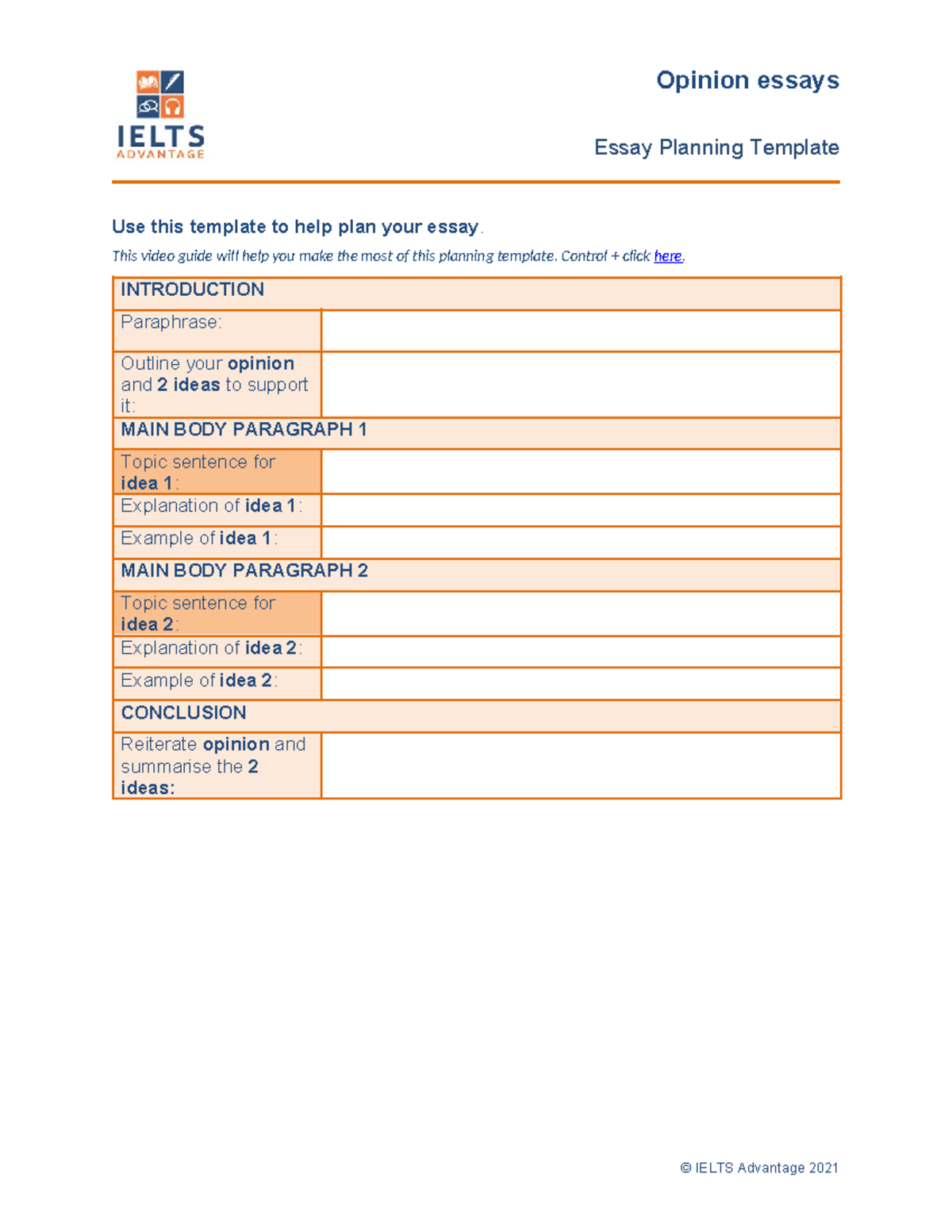 Planning Template for Opinion Essays (IELTS Prep) - Studocu
