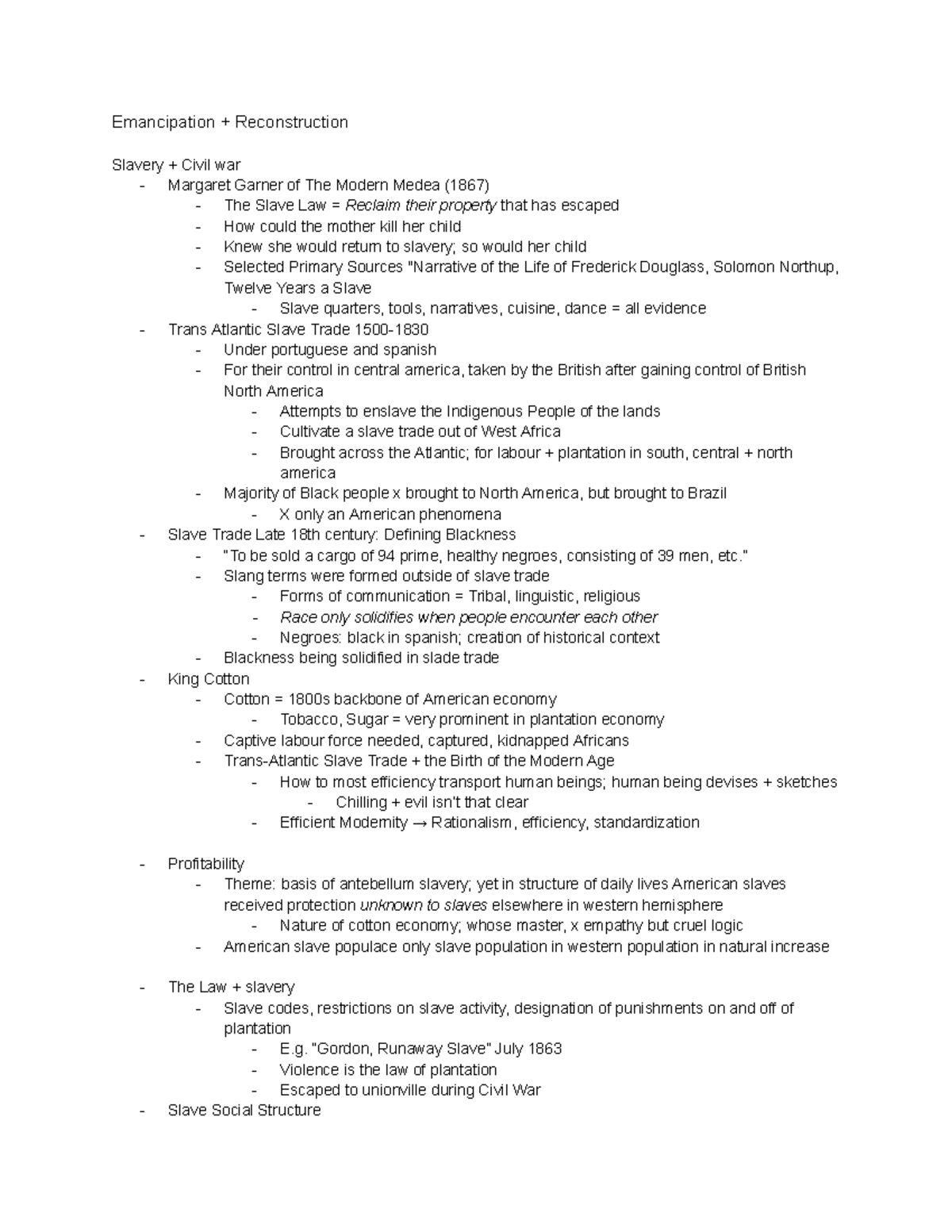 History 1005 - Emancipation & Reconstruction: The Slave Trade and Its ...