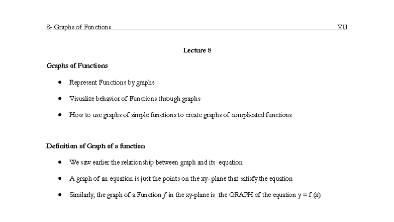 Graphs of Functions VU Lecture 8: Understanding Function Graphs - Studocu