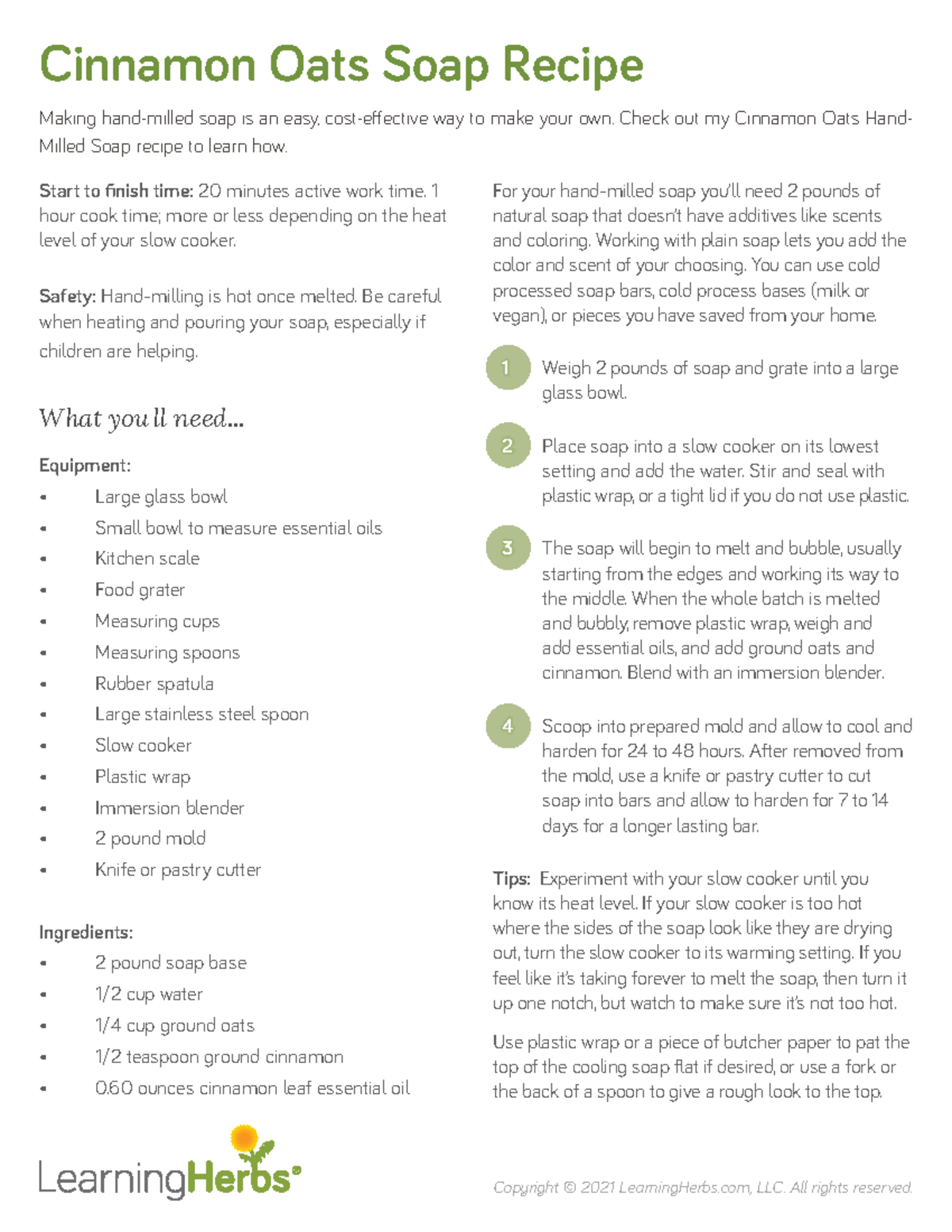 RR Cinnamon Oats Soap Recipe: Easy Hand-Milled Soap Guide - Studocu
