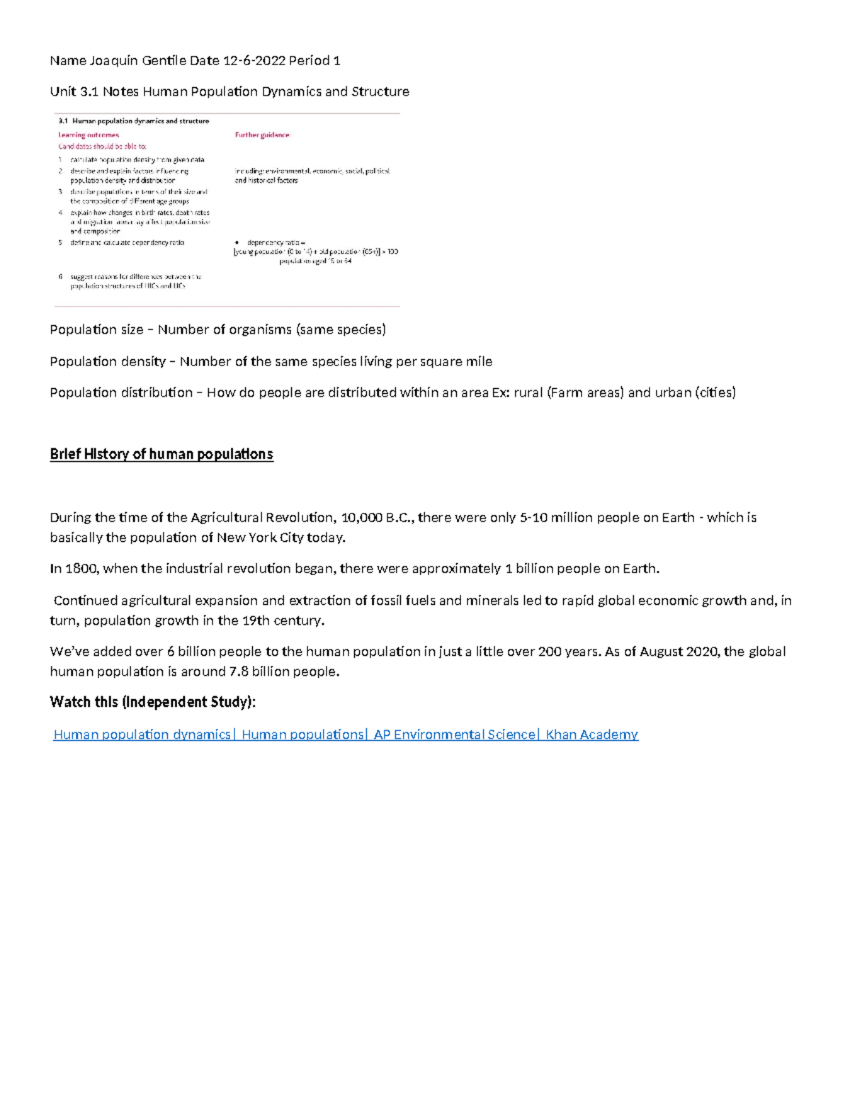 Unit 3.1 Lecture Notes on Human Population Dynamics & Structure - Studocu